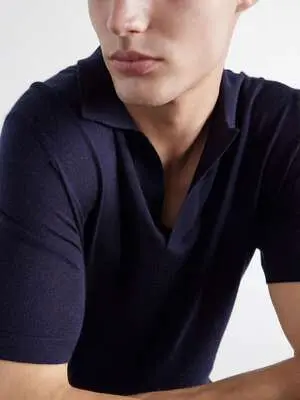 Gabriela Hearst Stendhal Cashmere And Silk-blend Polo Shirt - Navy