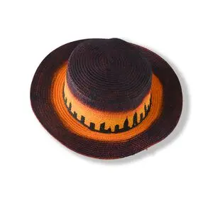 HEARTFELT LAYERS Hand-painted Cityscape Woven Straw Sun Hat - Orange