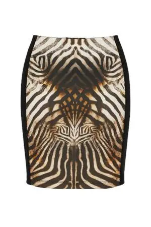 CONQUISTA Animal Print Pencil Skirt With Black Side Panels - Brown