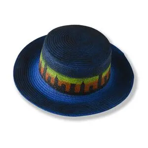 HEARTFELT LAYERS Hand-painted Woven Straw Sun Hat - Blue