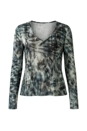 CONQUISTA Abstract Tie-dye Long-sleeve Top – Artistic, Modern, Effortlessly Versatile - Black/blue/white