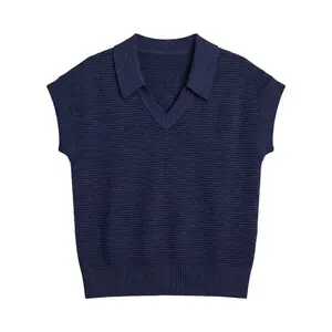 BRODIE CASHMERE Rippled V Neck Vest - Blue
