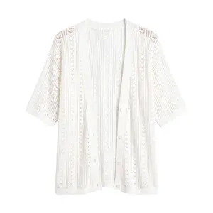 BRODIE CASHMERE Open Stitch Kimono - White