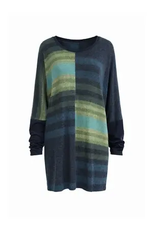 CONQUISTA Abstract Stripe Long-sleeve Tunic Top