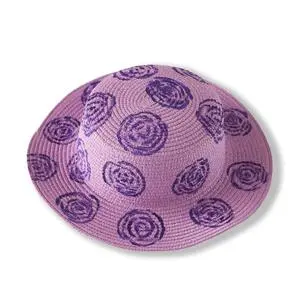 HEARTFELT LAYERS Hand-painted Rose Wide Brim Straw Sun Hat - Purple
