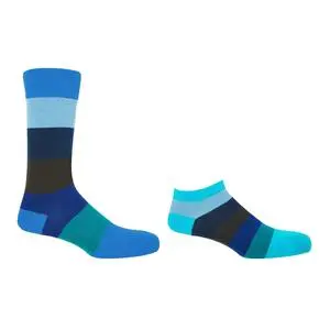 PEPER HAROW - MADE IN ENGLAND Peper Harow Block Stripe Crew & Trainer Socks Bundle - Blue