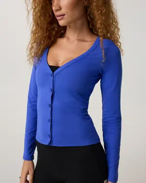 Vuori Long Sleeve Halo V-neck Cardigan - Electric Blue