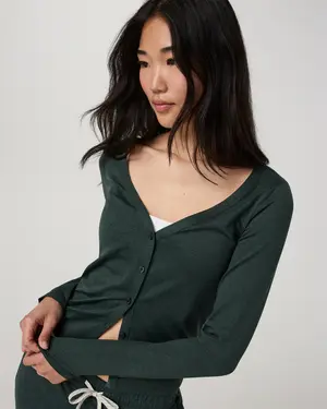 Vuori Long Sleeve Halo V-neck Cardigan - Hemlock Heather