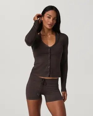 Vuori Long Sleeve Halo V-neck Cardigan - Java Heather