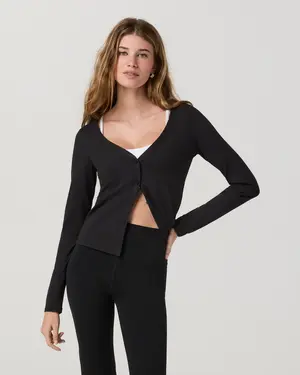 Vuori Long Sleeve Halo V-neck Cardigan - Solid Black