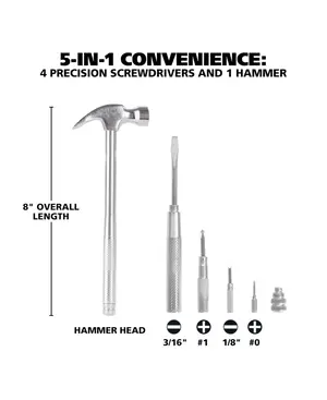 XDOVET 5-in-1 Multifunctional Hammer Chrome Plated And Rust Resistant - Silver