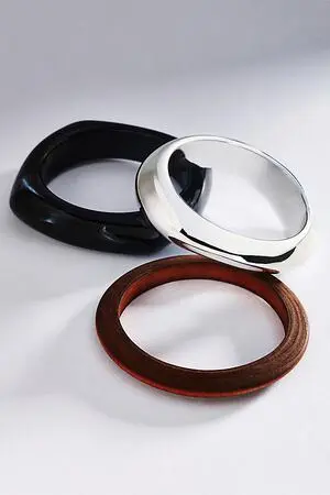 Anthropologie By Anthropologie Set Of 3 Mixed Material Bangles Silver/black