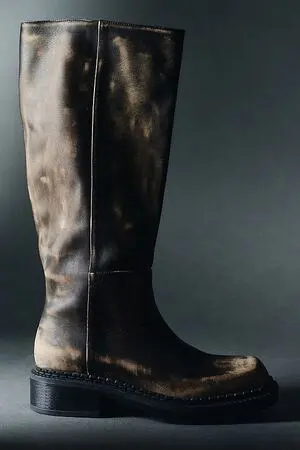 SILENT D Poli Tall Leather Boots - Brown Distressed