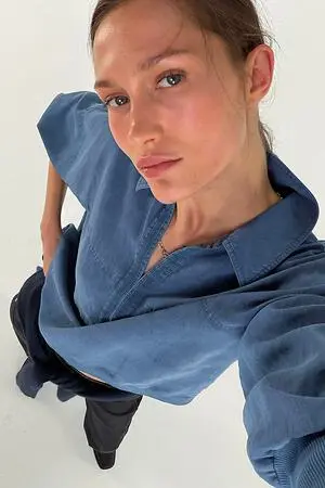 PILCRO Pullover Sweatshirt With Dropped Sleeves