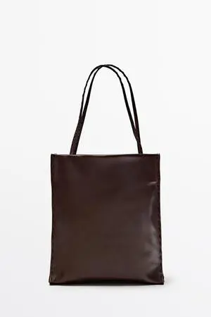 Massimo Dutti Nappa Leather Double Compartment Bag - Brown