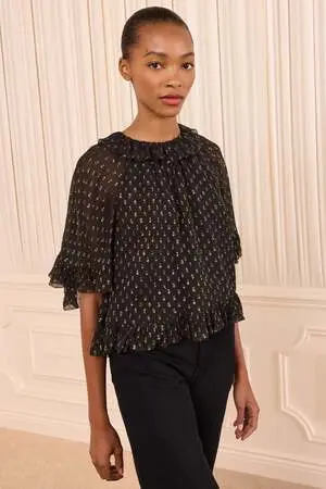 Ulla Johnson Minna Short Sleeve Silk Blouse - Noir