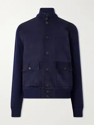Ralph Lauren Purple Label Suede And Cashmere Jacket - Blue