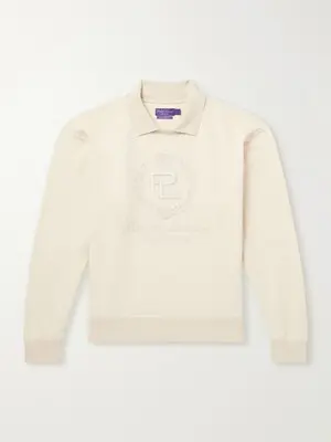 Ralph Lauren Purple Label Logo-embroidered Cotton-jersey Polo Sweatshirt - Neutrals