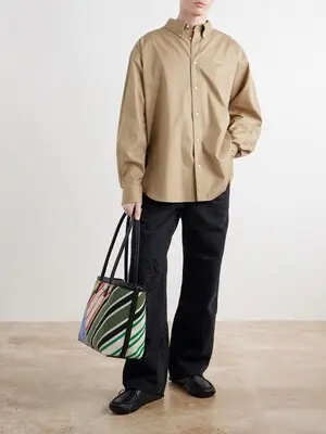 Loewe Verano Logo-embroidered Striped Leather-trimmed Canvas Tote