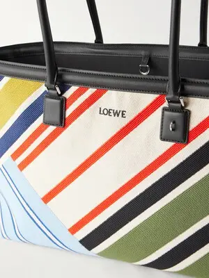 Loewe Verano Logo-embroidered Striped Leather-trimmed Canvas Tote