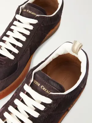 Officine Creative Suede-trimmed Calf Hair Sneakers - Burgundy