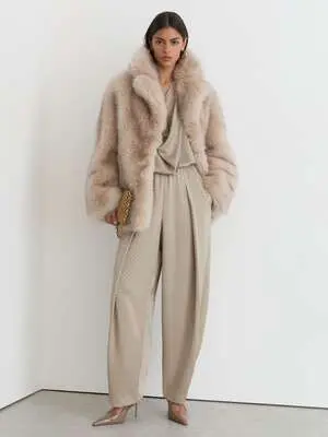 REISS Dia Jacquard Pleated Tapered Trousers