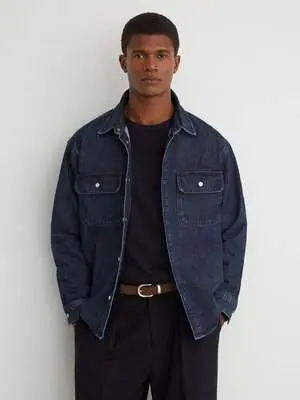 REISS Kravitz Twin-pocket Rigid-denim Jacket - Dark Blue