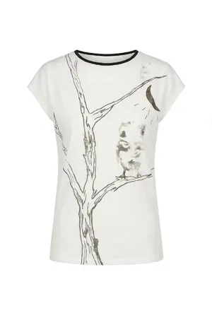 CONQUISTA Artistic Print Cap-sleeve Top With Contrast Trim - White