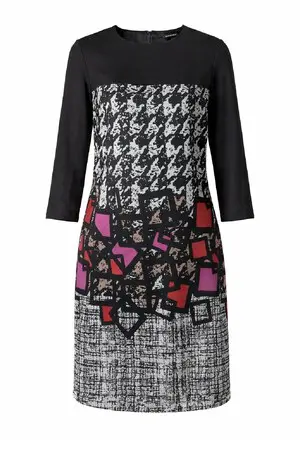 CONQUISTA Abstract Panel Midi Dress With Three-quarter Sleeves
