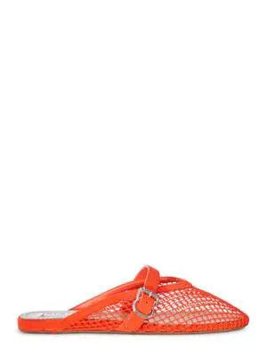 Alaïa Suede Mesh Flat Sandals With Silver Buckle - Orange