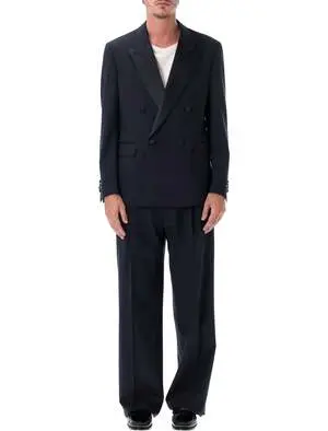 LARDINI Double-breasted Tailored Suit, Size Virgin Wool Blend Peak Lapel Jacket & Straight-leg Trousers - Blu