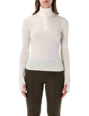 THE FRANKIE SHOP Ribbed Knit Quarter-zip Slim-fit Sweater