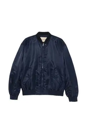 Valentino Garavani Satin Zip-up Bomber Jacket With Ribbed Collar And Elasticized Cuffs