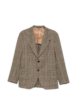 GABRIELE PASINI Plaid Wool-blend Blazer - Beige