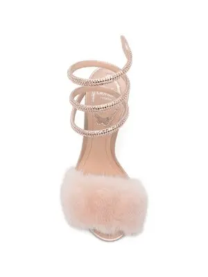 Rene Caovilla Embellished Furry Stiletto Sandals