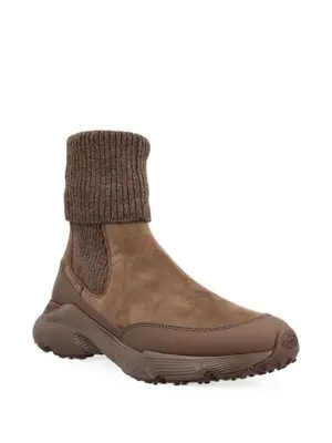TOD'S Leather Knitted Chelsea Boots - Brown