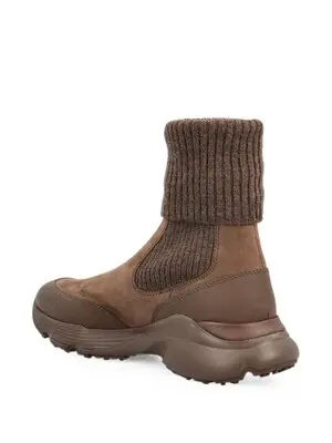 TOD'S Leather Knitted Chelsea Boots - Brown