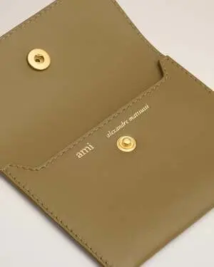 AMI Paris Leather Carrousel Folded Card Holder Green