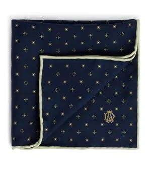 Dunhill Mulberry Silk Geometric Pocket Square - Navy