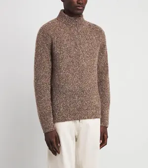 MAURIZIO BALDASSARI Cashmere-silk Bouclé Quarter-zip Sweater