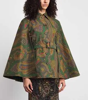 Etro Cotton Gabardine Paisley Cape Jacket