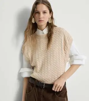Brunello Cucinelli Cable Knit Short Sleeve Sweater - Yellow