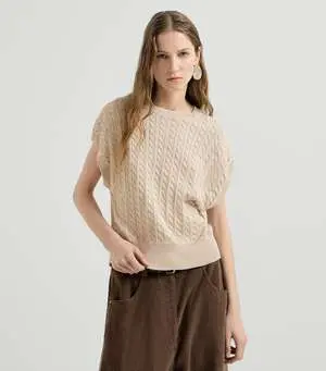 Brunello Cucinelli Cable Knit Short Sleeve Sweater - Yellow