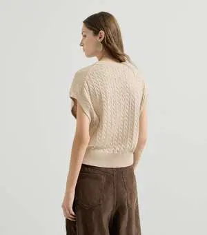 Brunello Cucinelli Cable Knit Short Sleeve Sweater - Yellow
