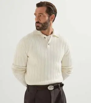 Brunello Cucinelli Cashmere Ribbed Polo Sweater - White