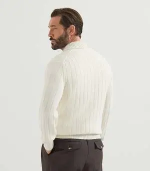 Brunello Cucinelli Cashmere Ribbed Polo Sweater - White