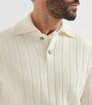 Brunello Cucinelli Cashmere Ribbed Polo Sweater - White