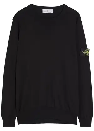 Stone Island Logo Cotton Sweatshirt - Black