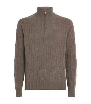 FIORONI CASHMERE Cable Knit Quarter-zip Sweatshirt