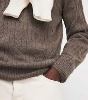 FIORONI CASHMERE Cable Knit Quarter-zip Sweatshirt